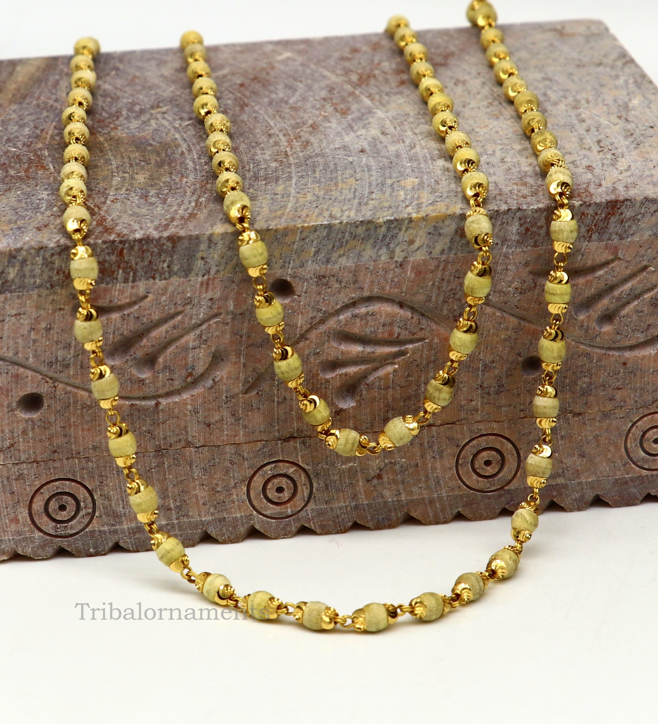 22kt Yellow Gold 3mm Basil Rosary(tulsi) Chain Necklace, Gorgeous ...
