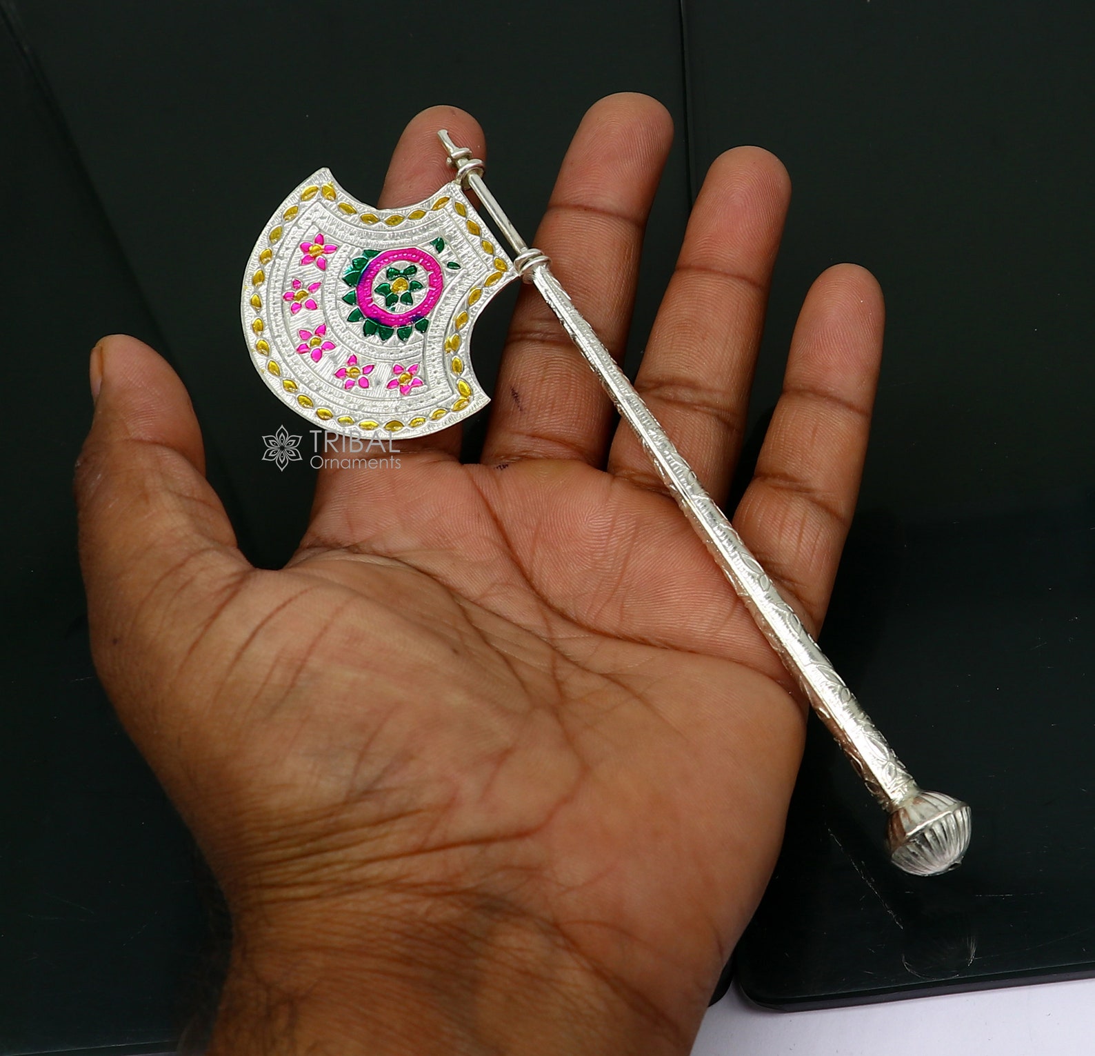 925 Sterling Silver Pankhi, Floral Design Small Fan or Pankhi for God ...