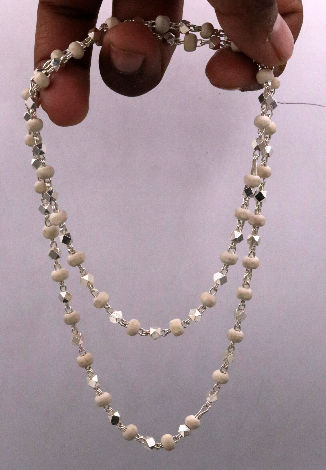 925 Silver Handcrafted Basil Rosary Beads With Silverbeads Necklace ...