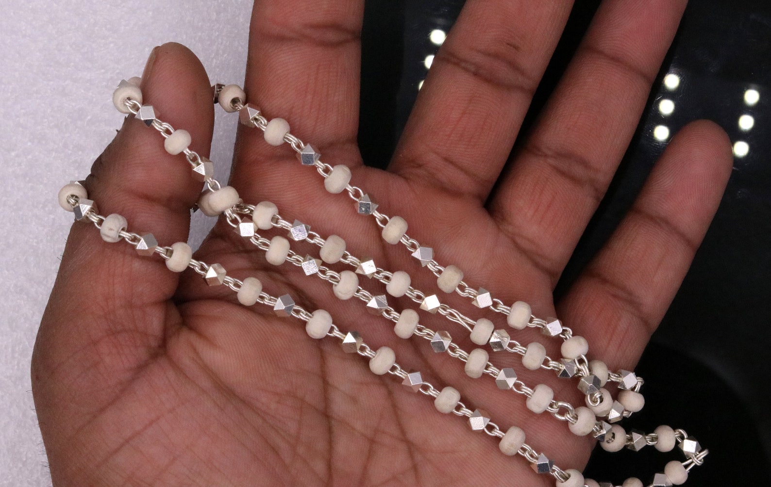925 Silver Handcrafted Basil Rosary Beads With Silverbeads Necklace ...
