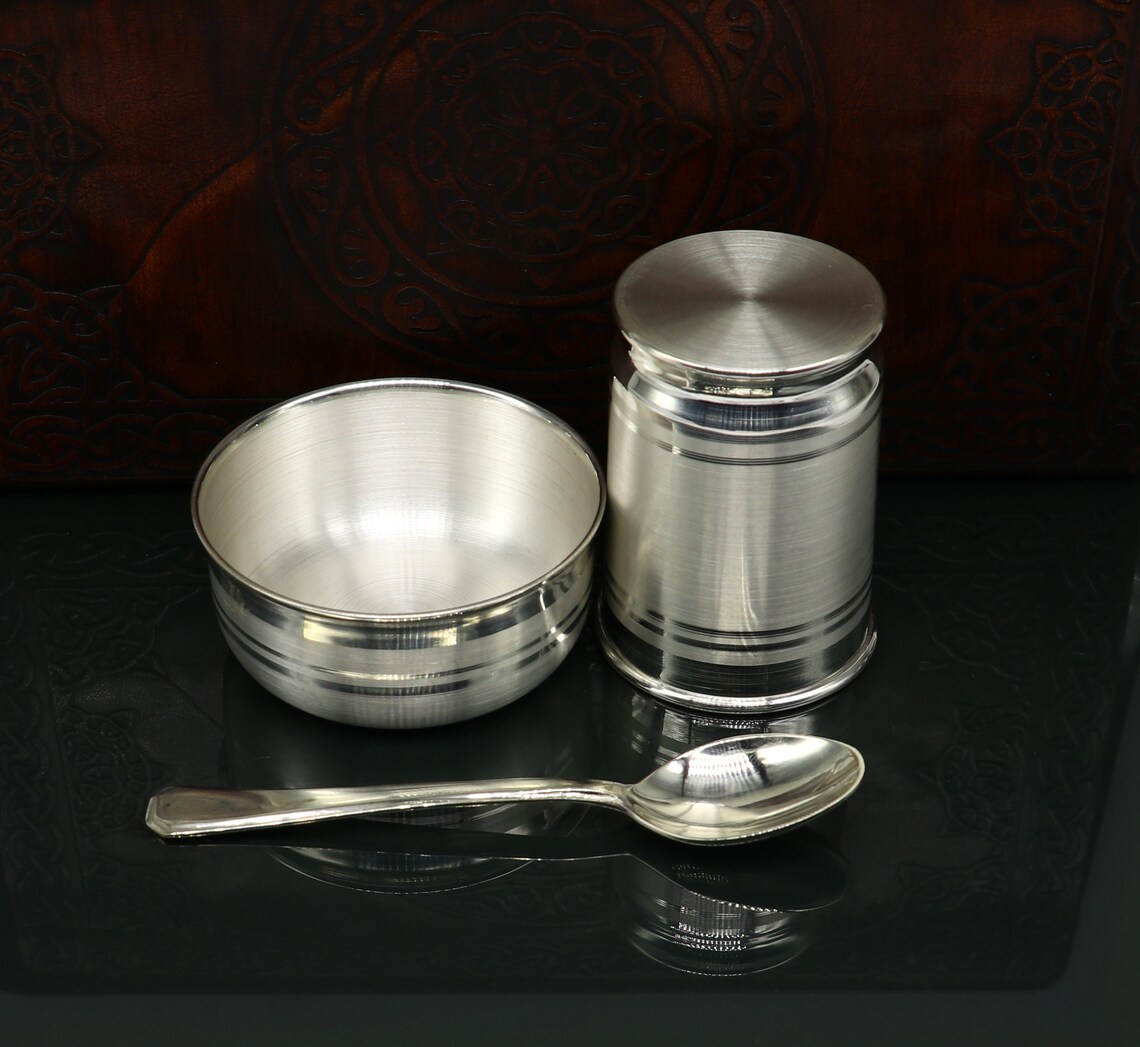 999 Pure Silver Combo Bowl and Water/milk Tumbler, Silver Vessel ...
