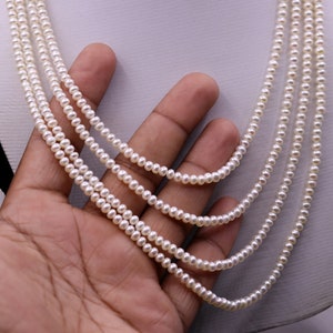 Natural Real Pearl 4 Mm Four Line Layer String Necklace Set Gorgeous ...