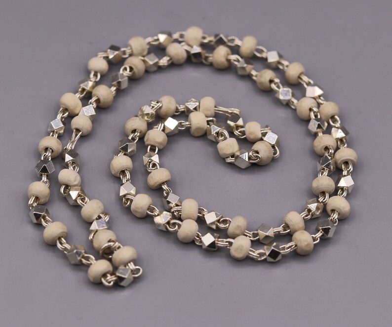 925 Silver Handcrafted Basil Rosary Beads With Silverbeads Necklace ...