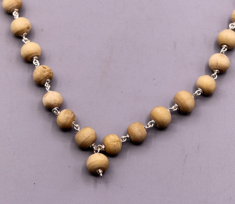 925 Solid Silver Tulsi Chain Mala Tulsi Wooden Handcrafted 54 Beads ...