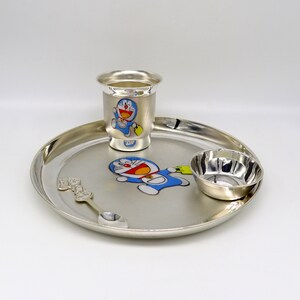 925 Fine Silver Combo Bowl, Spoon ,water/milk Tumbler and Plate/tray ...