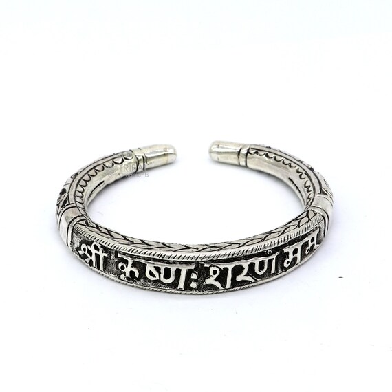 925 Sterling Silver Handmade Chitai Work shri Krishna Sharanam Mam Lord Krishna Mantra Bracelet Kada Divine Unisex Ethnic Jewelry Nsk839 Etsy