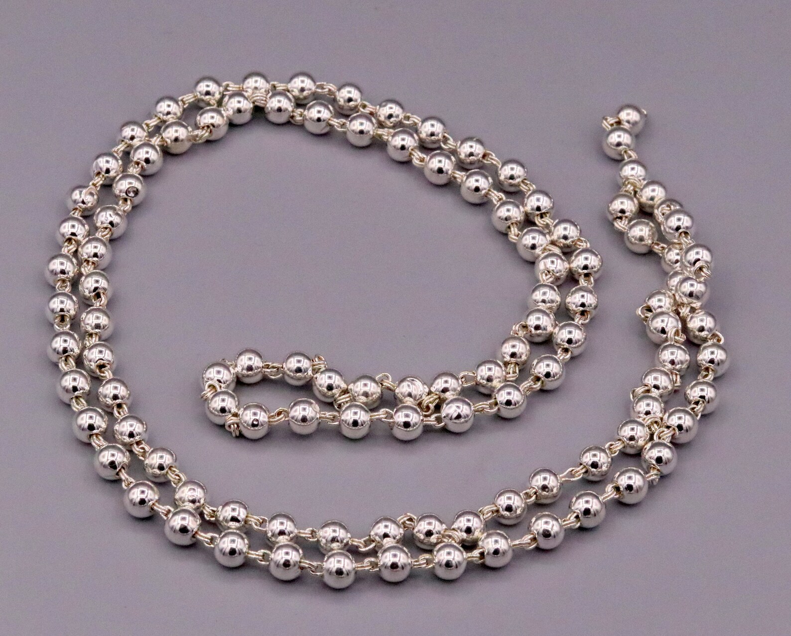 Solid Silver Handmade Fabulous Silver 109 Beads Chain Necklace for Jap ...