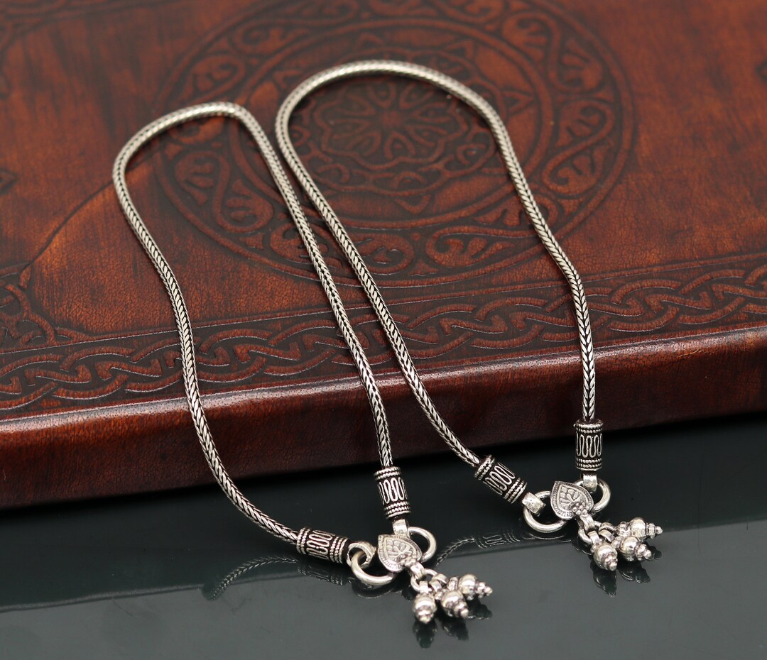 925 Sterling Silver Handmade Wheat Chain Ankle Bracelet, Vintage ...