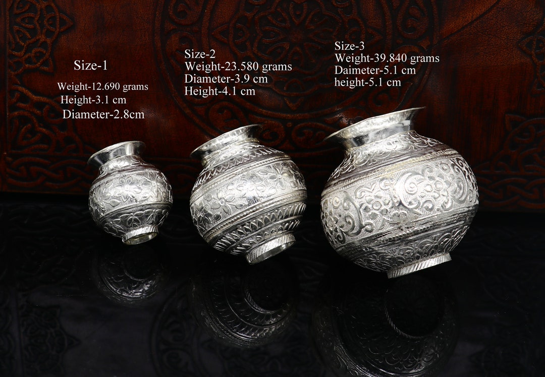 Solid Sterling Silver Handmade Plain Small Kalash or Pot, Unique Silver ...