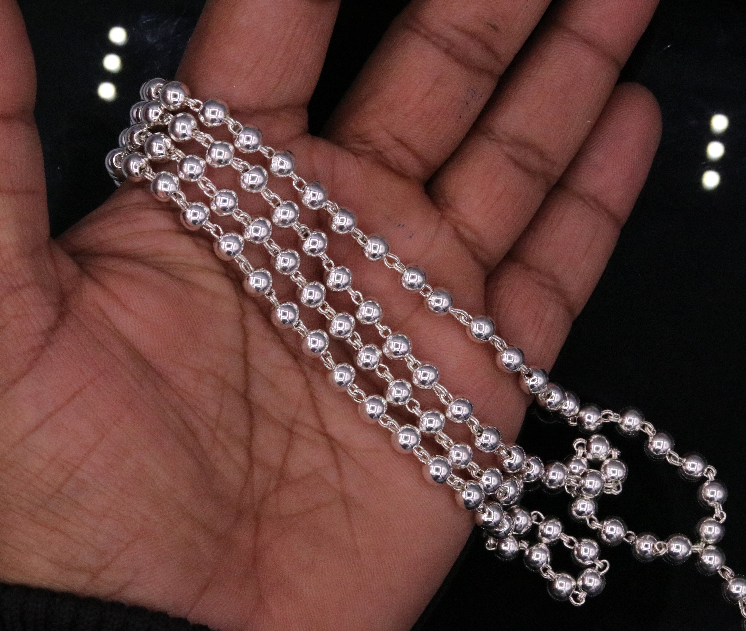 Solid Silver Handmade Fabulous Silver 109 Beads Chain Necklace for Jap ...