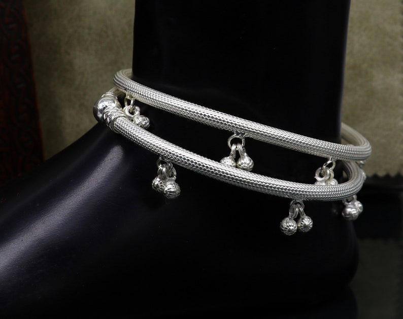 Sterling Silver Handmade Gorgeous Foot Bangle Bracelet Kada, Excellent ...