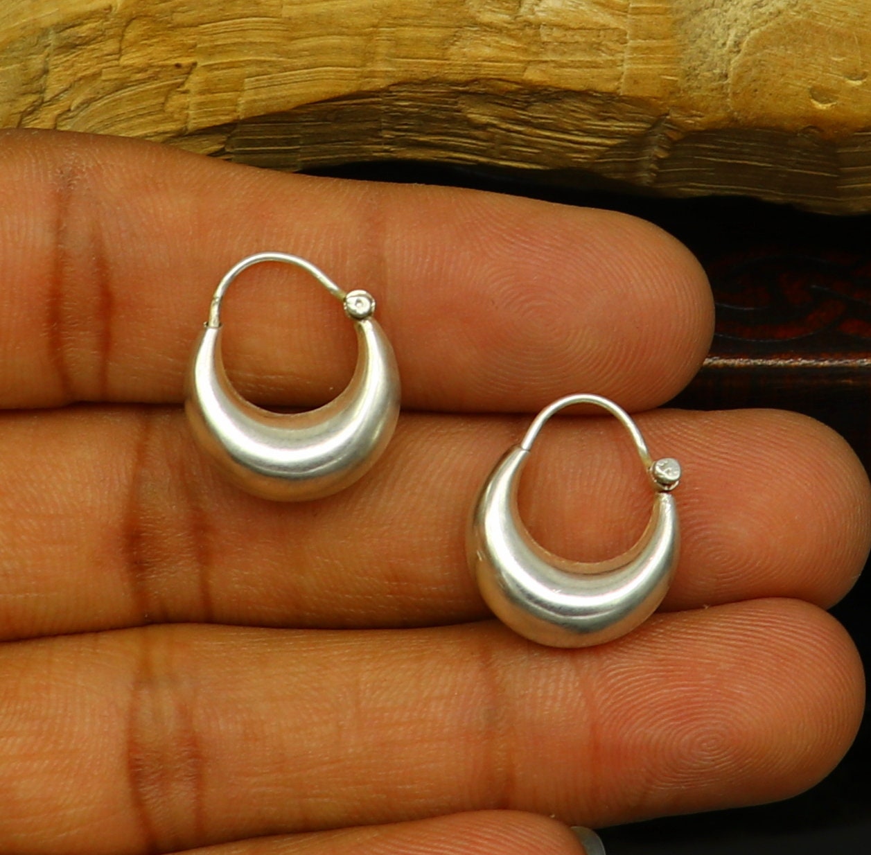 Pure 925 Sterling Silver Handmade Hoops Kundal Earring, Excellent ...