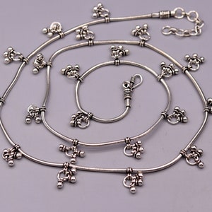 Vintage 925 Sterling Silver Handmade Snake Chain With Hanging Bells ...