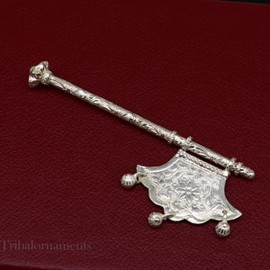 Solid Silver Pankhi, Floral Design Small Fan or Pankhi for God Puja ...