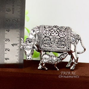 Divine Cow With Calf 925 Sterling Silver Vintage Nakshi Work Design ...