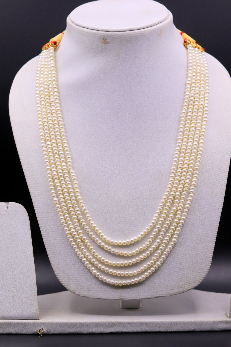 Natural Real Pearl Five Line Layer String Necklace Set Gorgeous Wedding ...