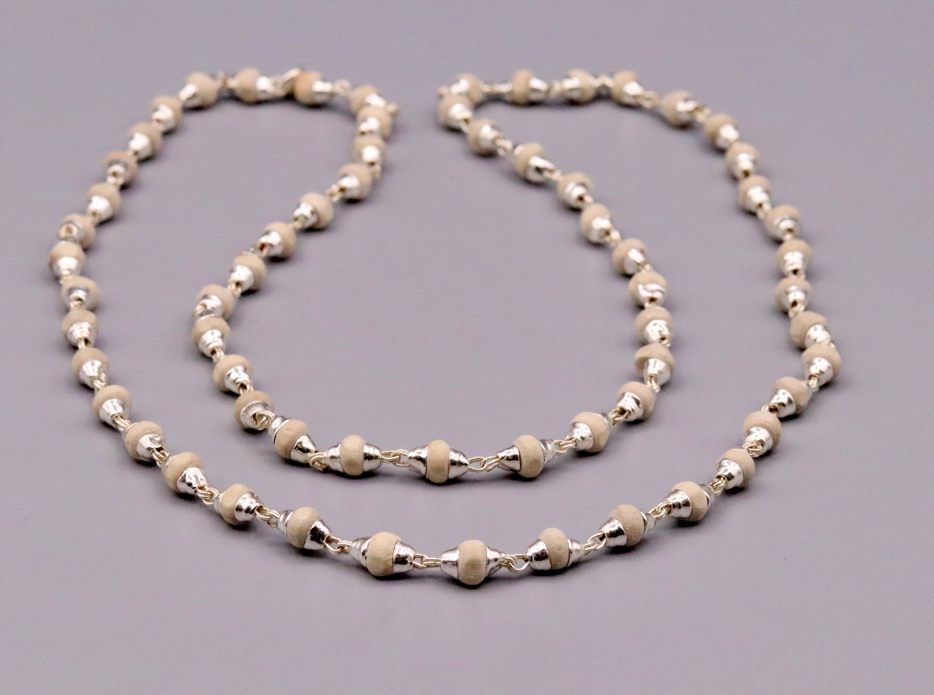 Silver Handcrafted Basil Rosary Plant Beads Necklace Chain Tulsi Mala ...