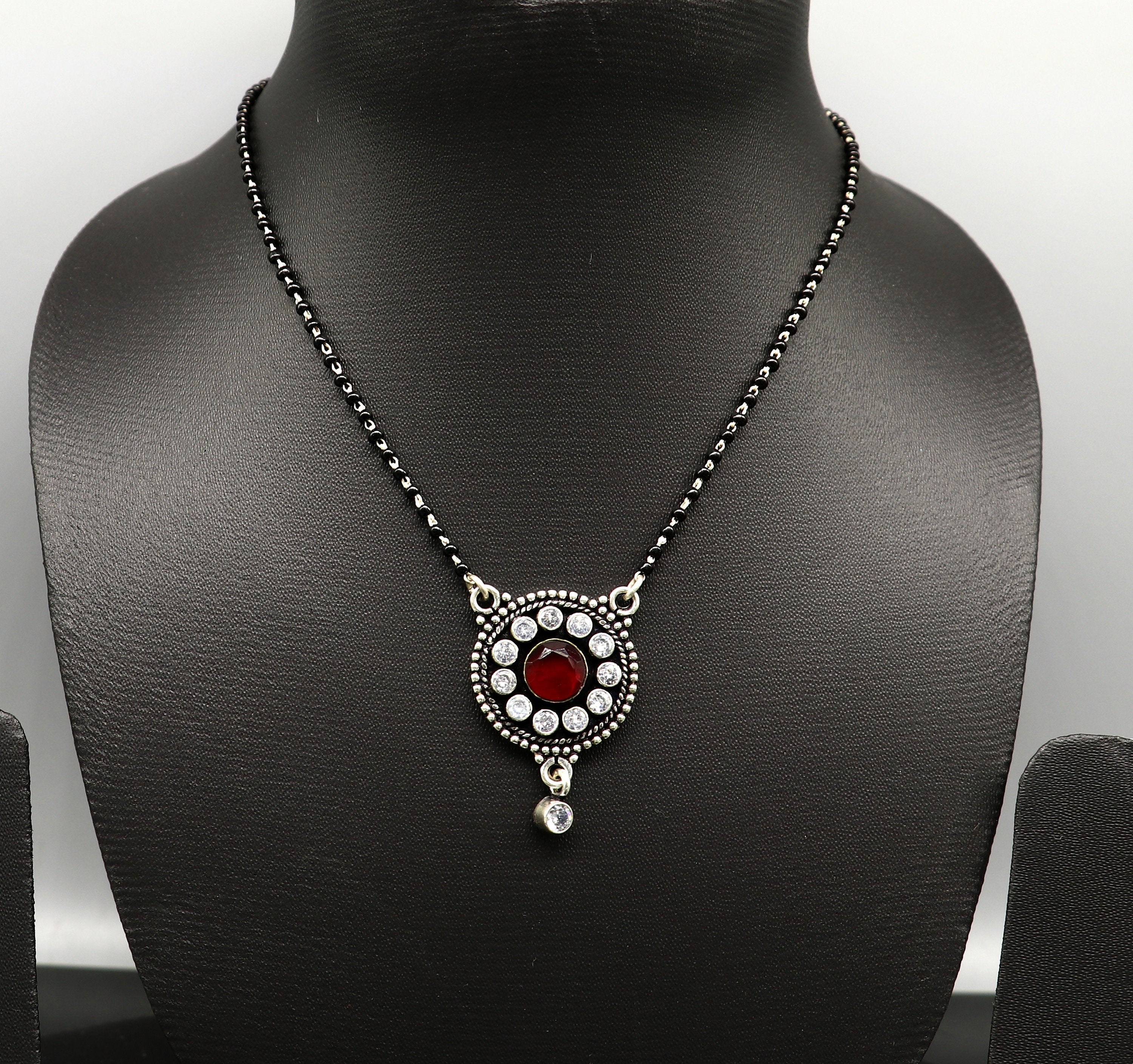 925 sterling silver black beads chain necklace gorgeous round | Etsy