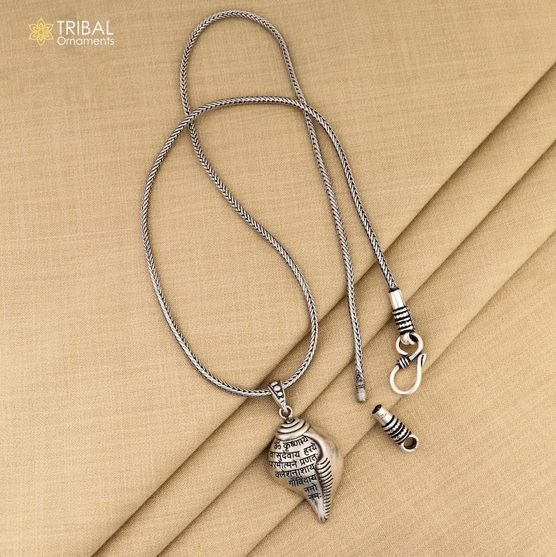 925 Sterling Silver Lord Krishna Mantra Shankha Pendant Tribal Ethnic ...