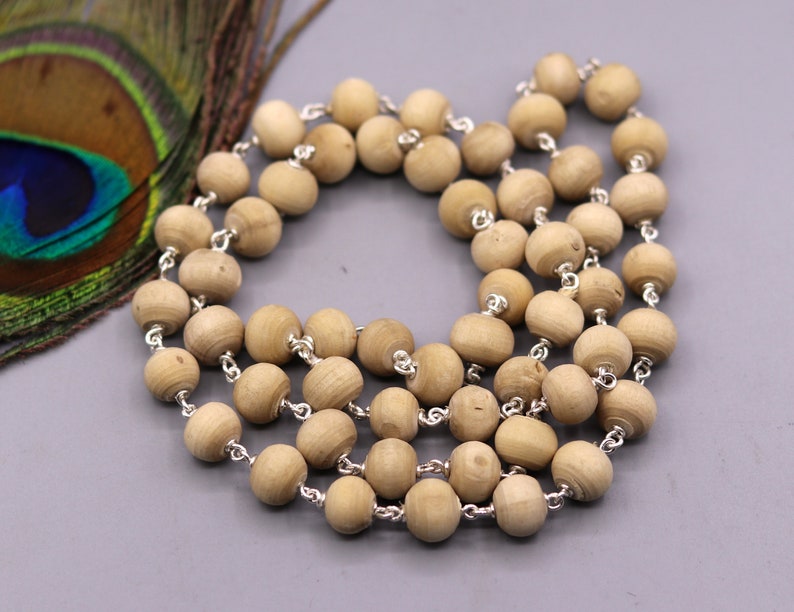 925 Solid Silver Tulsi Chain Mala Tulsi Wooden Handcrafted 54 Beads ...