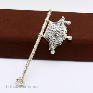 Solid Silver Pankhi, Floral Design Small Fan or Pankhi for God Puja ...