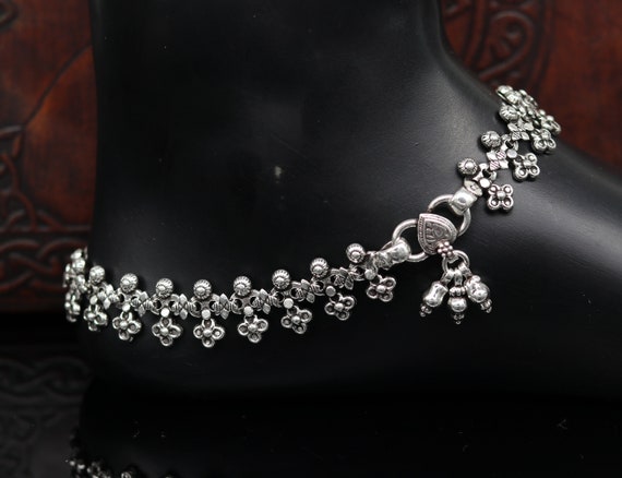 925 Sterling Silver Handmade Gorgeous Flexible 10.5 Inches Long Anklets. Tribal Belly Dance Ankle Bracelet Foot Jewelry From India Ank245 Etsy UK