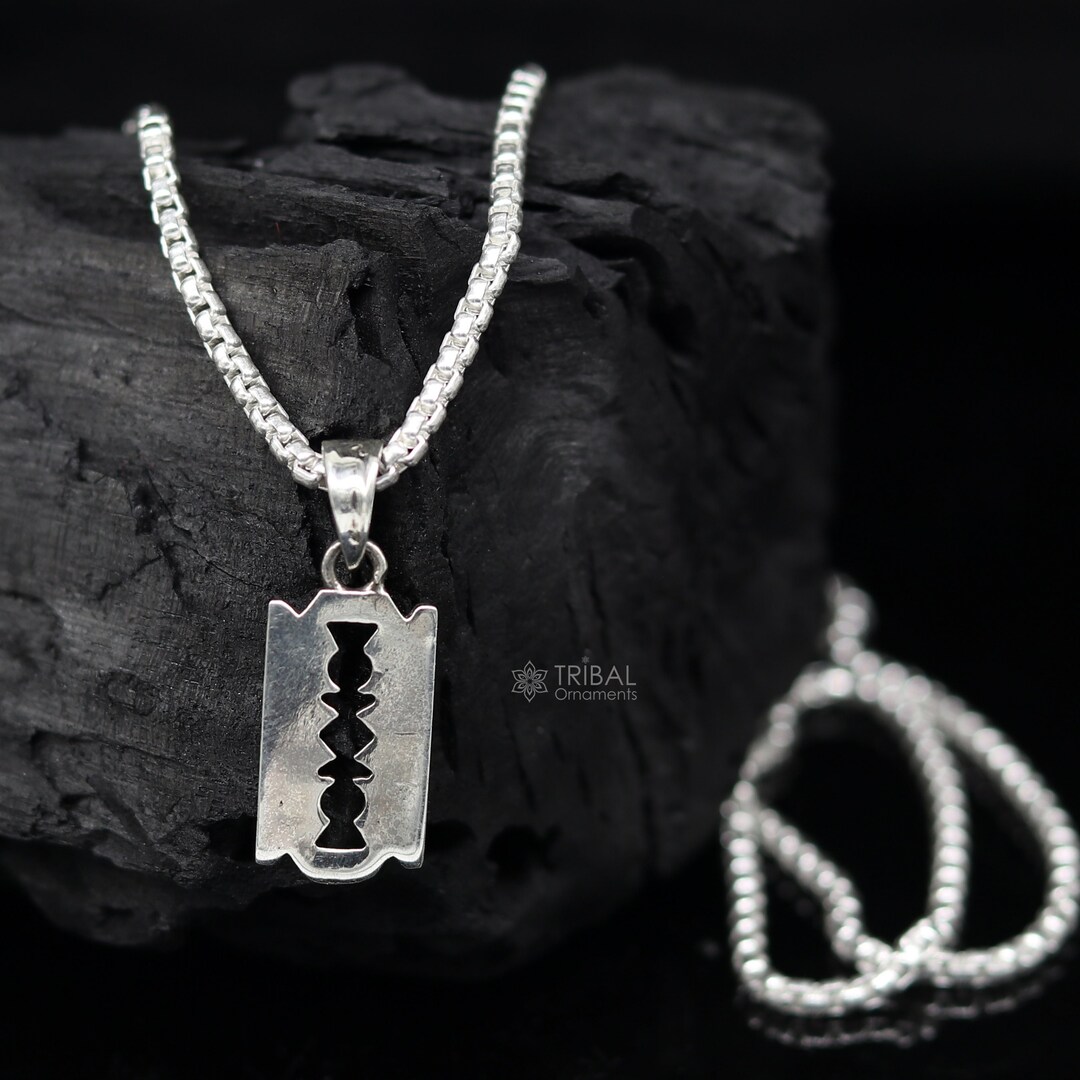 925 Sterling Silver Unique Razor Blade Design Pendant, Silver Trendy ...