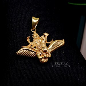 925 Sterling Silver Hindu Idol Lord Vishnu With Garuda Gold Polished ...