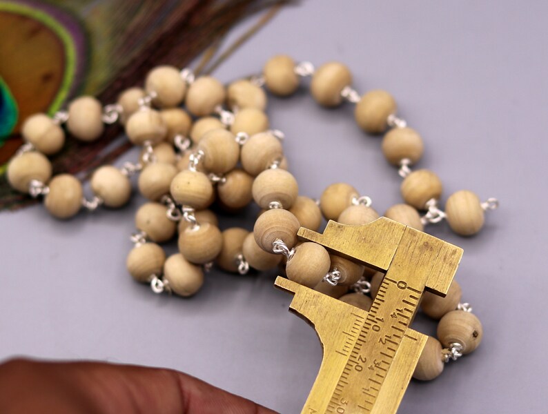 925 Solid Silver Tulsi Chain Mala Tulsi Wooden Handcrafted 54 Beads ...