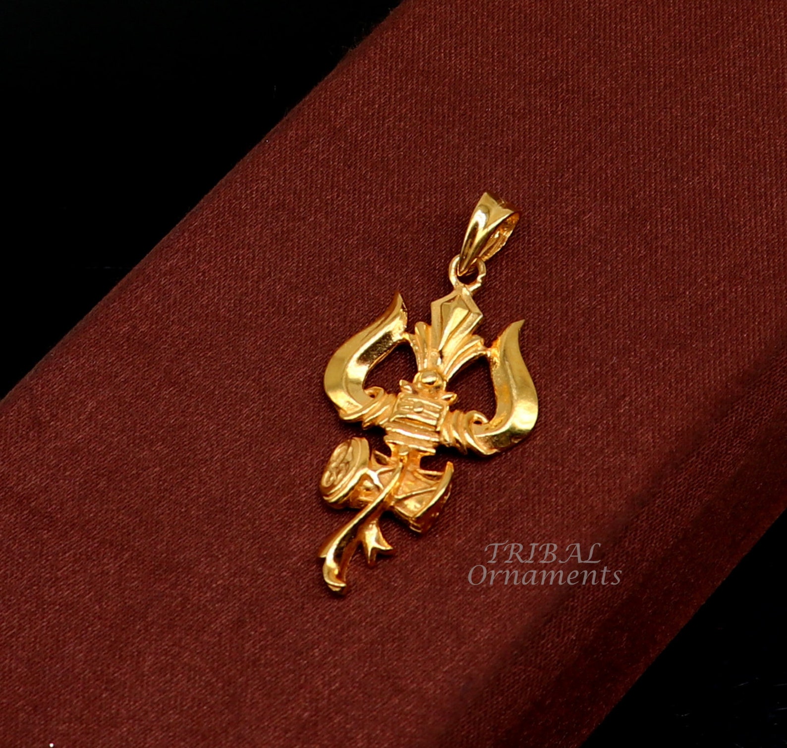 925 Sterling Silver Gold Polished Idol Lord Shiva Trident Pendant ...