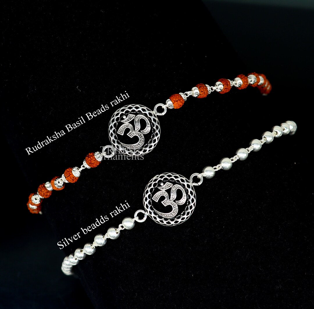 Divine Aum or OM Rakhi 925 Sterling Silver Rakhi Bracelet Rrudrakha and ...
