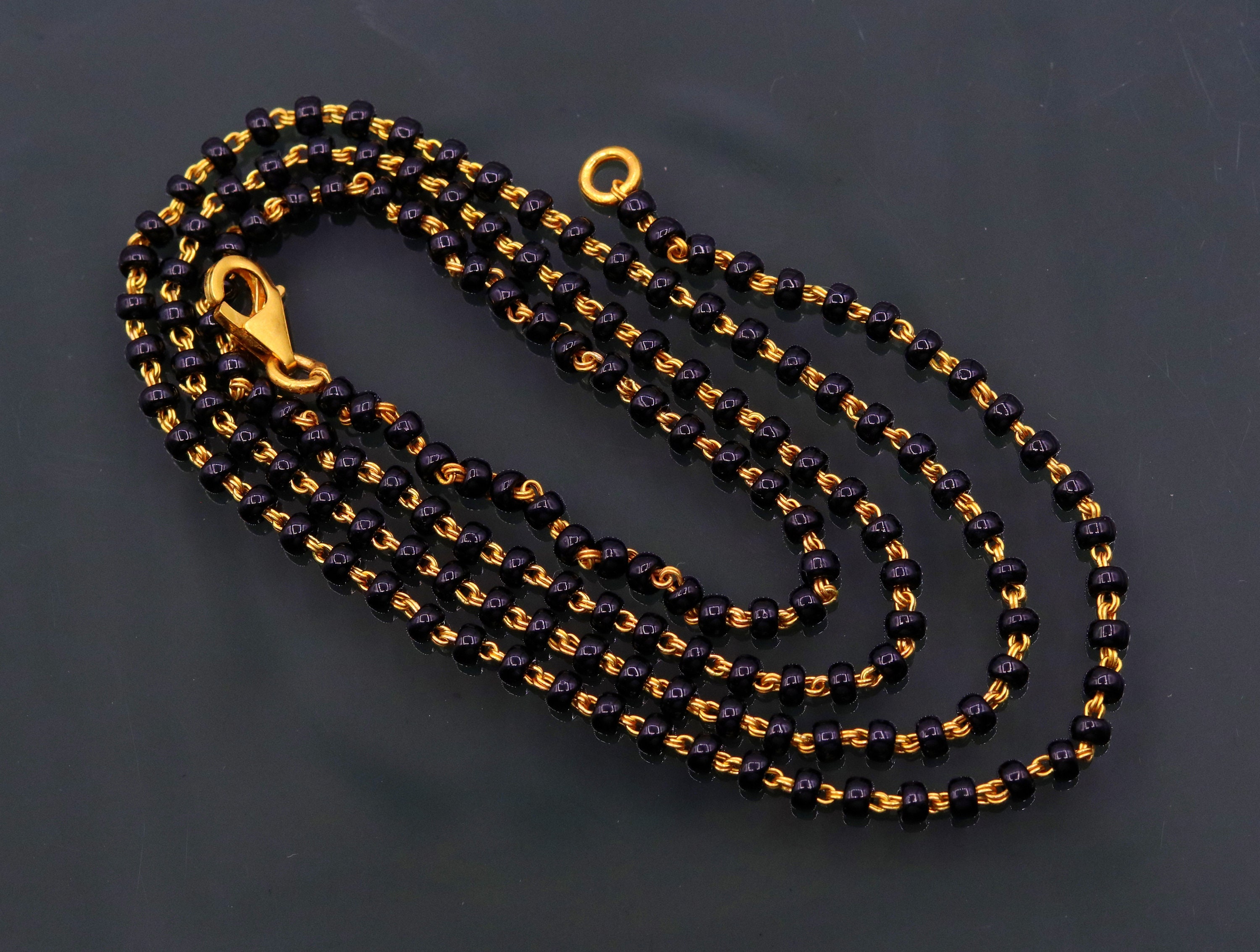 22kt Yellow Gold Handmade 916 Gorgeous Black Beads Chain Necklace ...