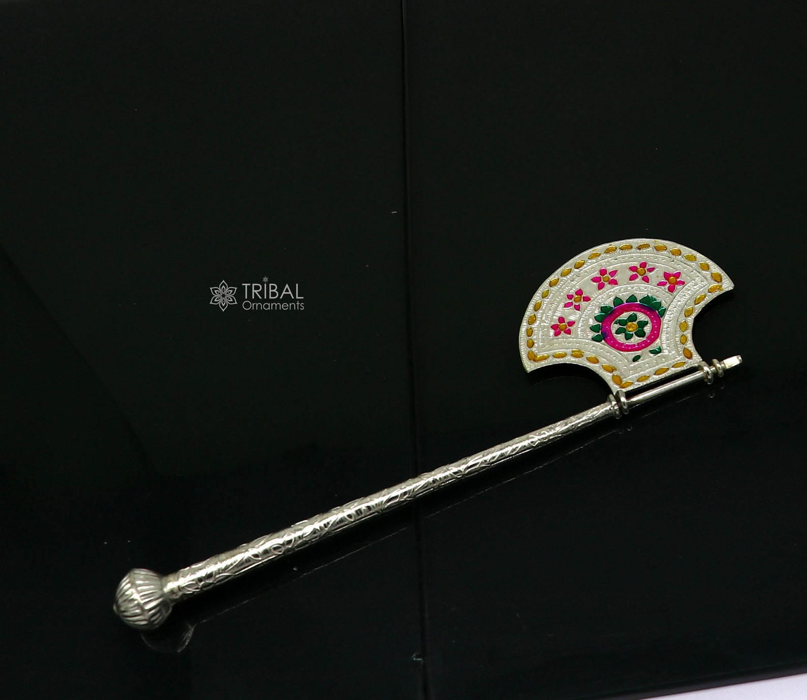 925 Sterling Silver Pankhi, Floral Design Small Fan or Pankhi for God ...