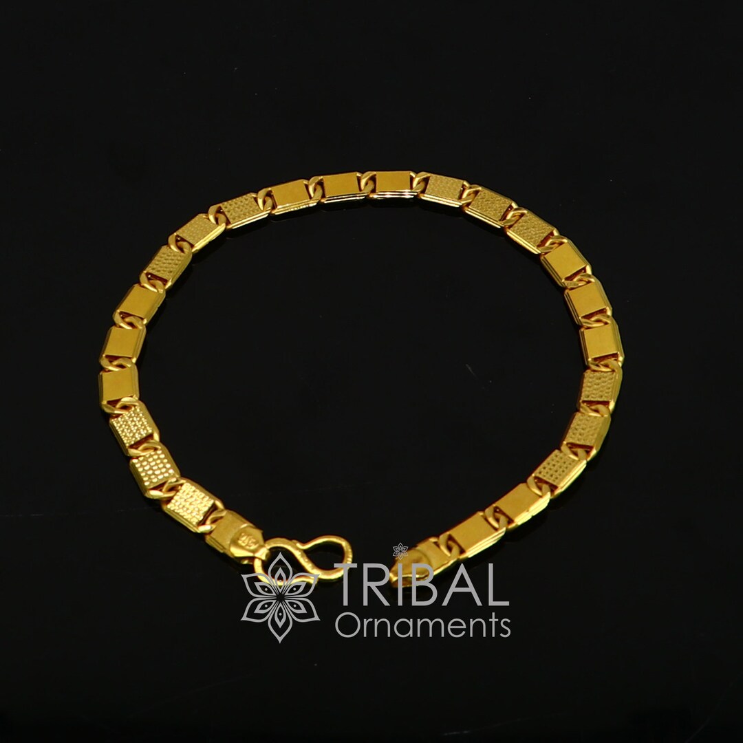 Genuine 22kt Yellow Gold Handmade Gold Bar Royal Nawabi Chain Bracelet Fabulous Diamond Cut ...