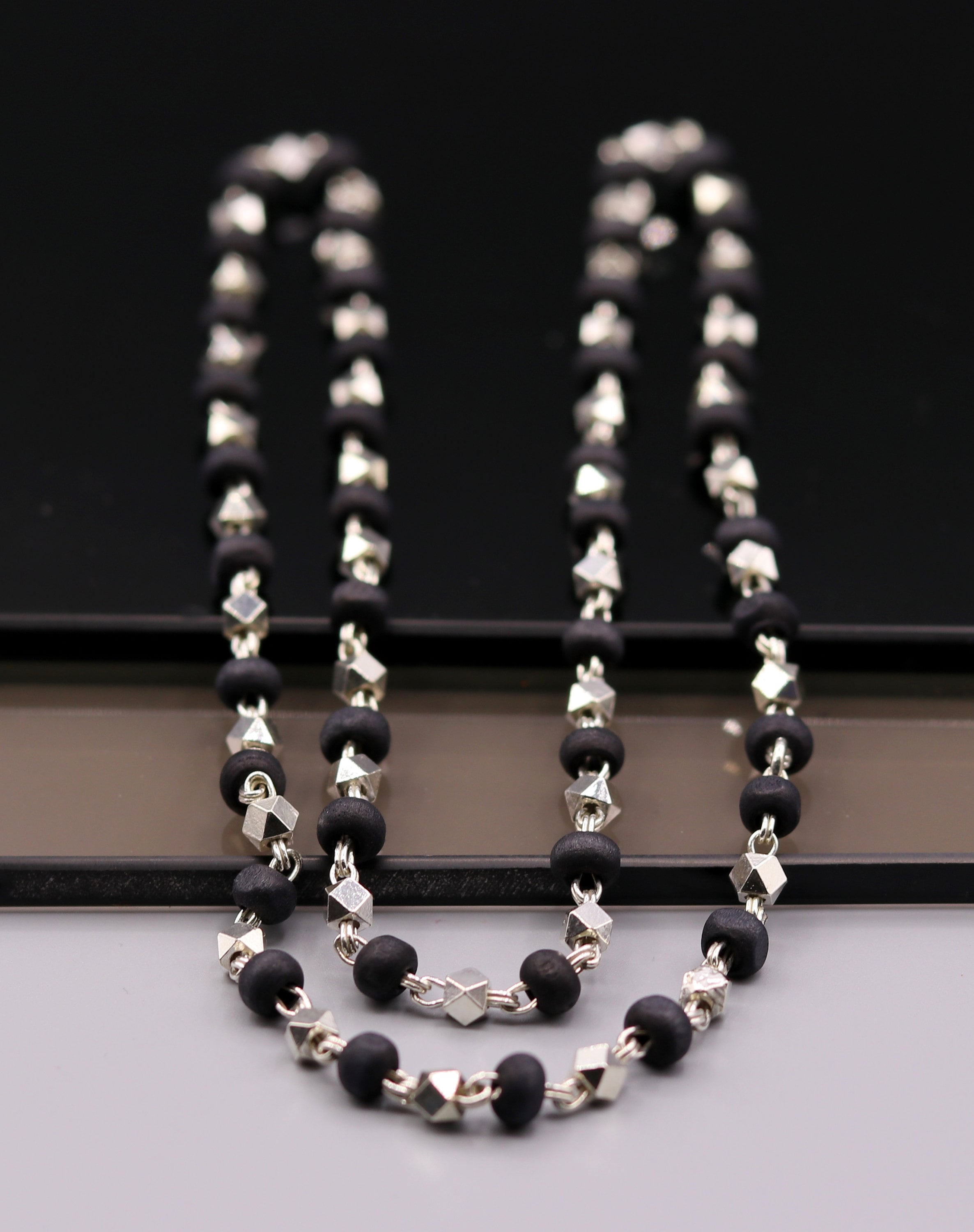 925 Silver Handcrafted Black Basil Rosary Beads With Silver Beads ...