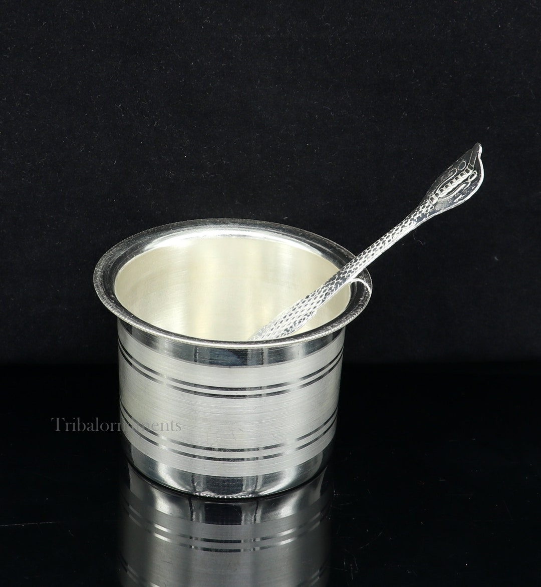 Silver Elegant Ghee Pot Patra Puja or Worshipping Silver Ghee Bowl or ...