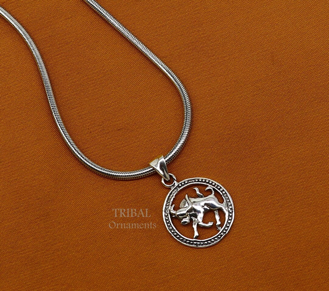 925 Sterling Silver Unique Horoscope Zodiac Taurus Sign/ Symbol Pendant ...