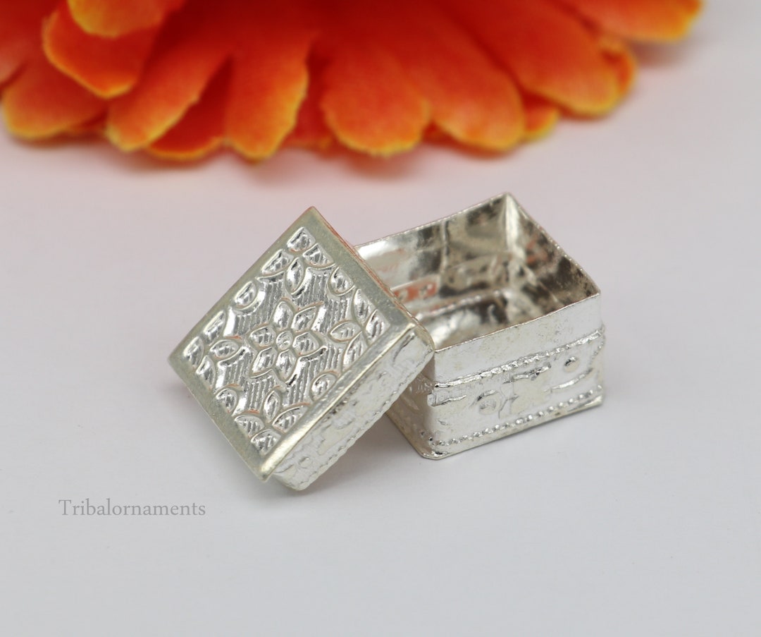 925 Sterling Silver Trinket Box, Kajal Box/casket Box Bridal Square ...
