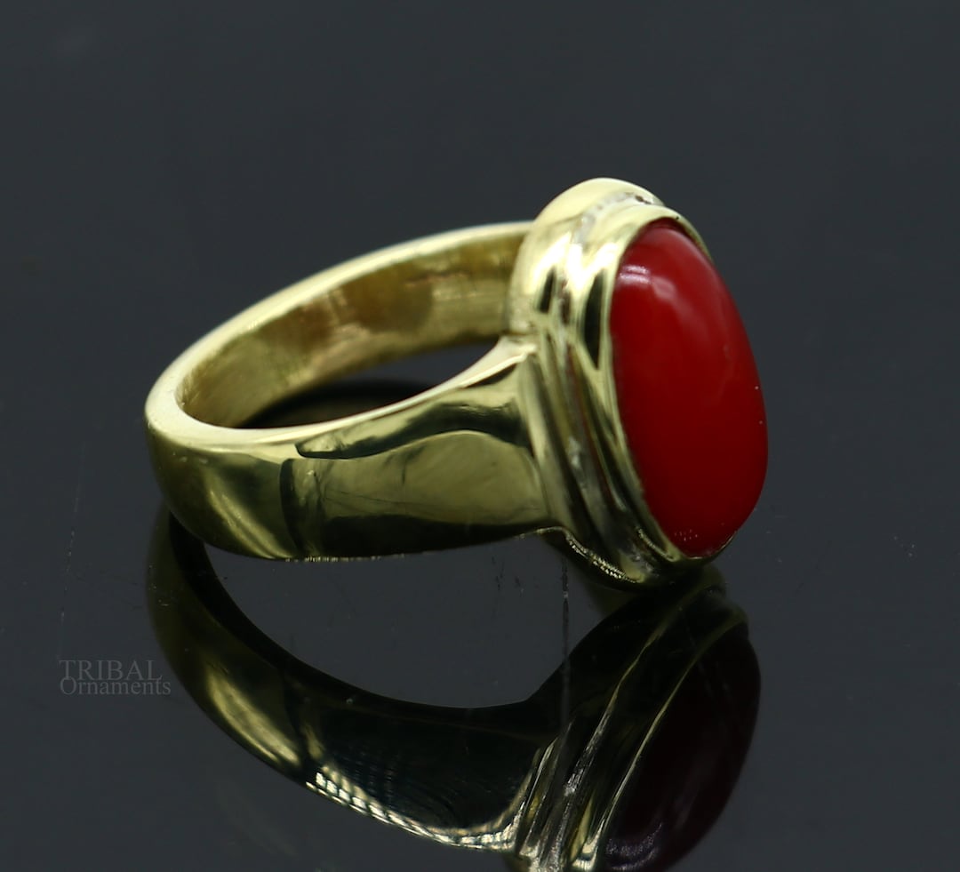 Solid Ashtadhatu Eight Metal Ring Ring With Red Coral (munga) Ring Band ...