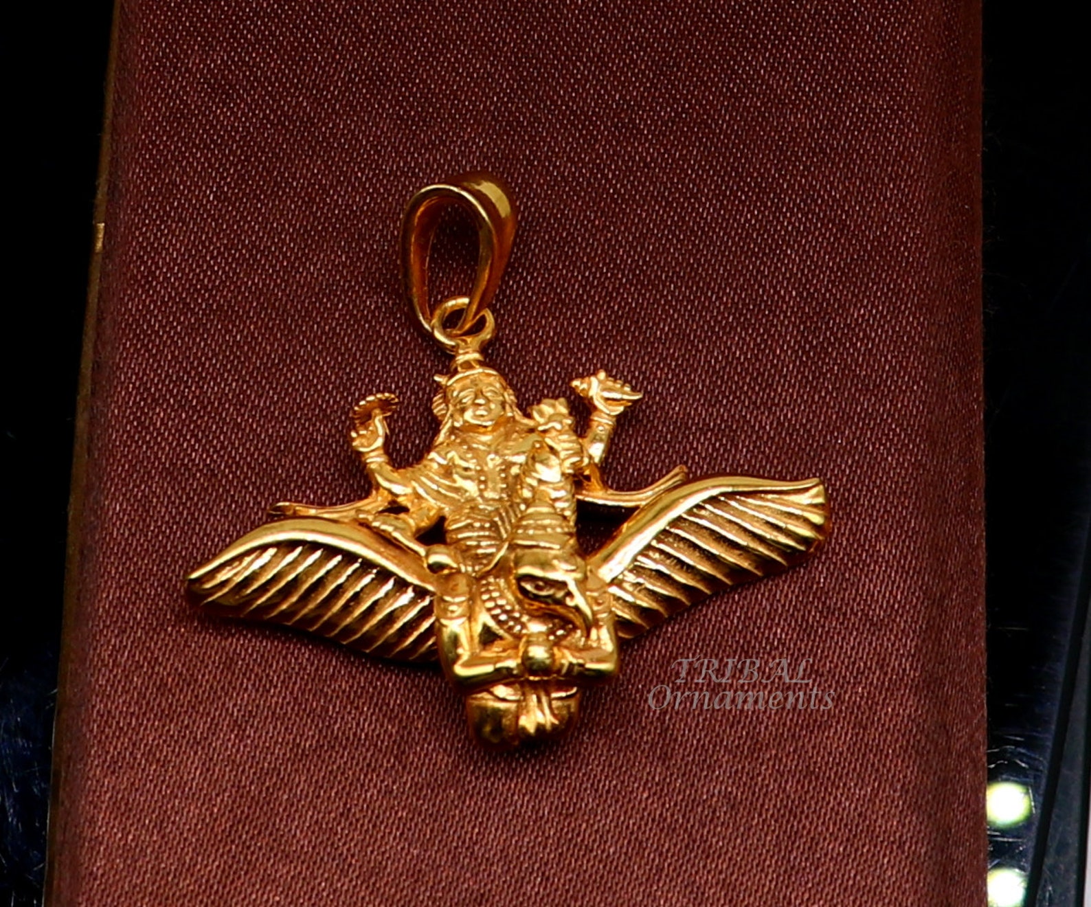 925 Sterling Silver Hindu Idol Lord Vishnu With Garuda Gold Polished ...