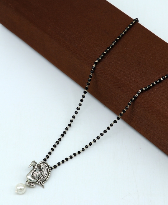 925 sterling silver black beads chain necklace gorgeous small | Etsy