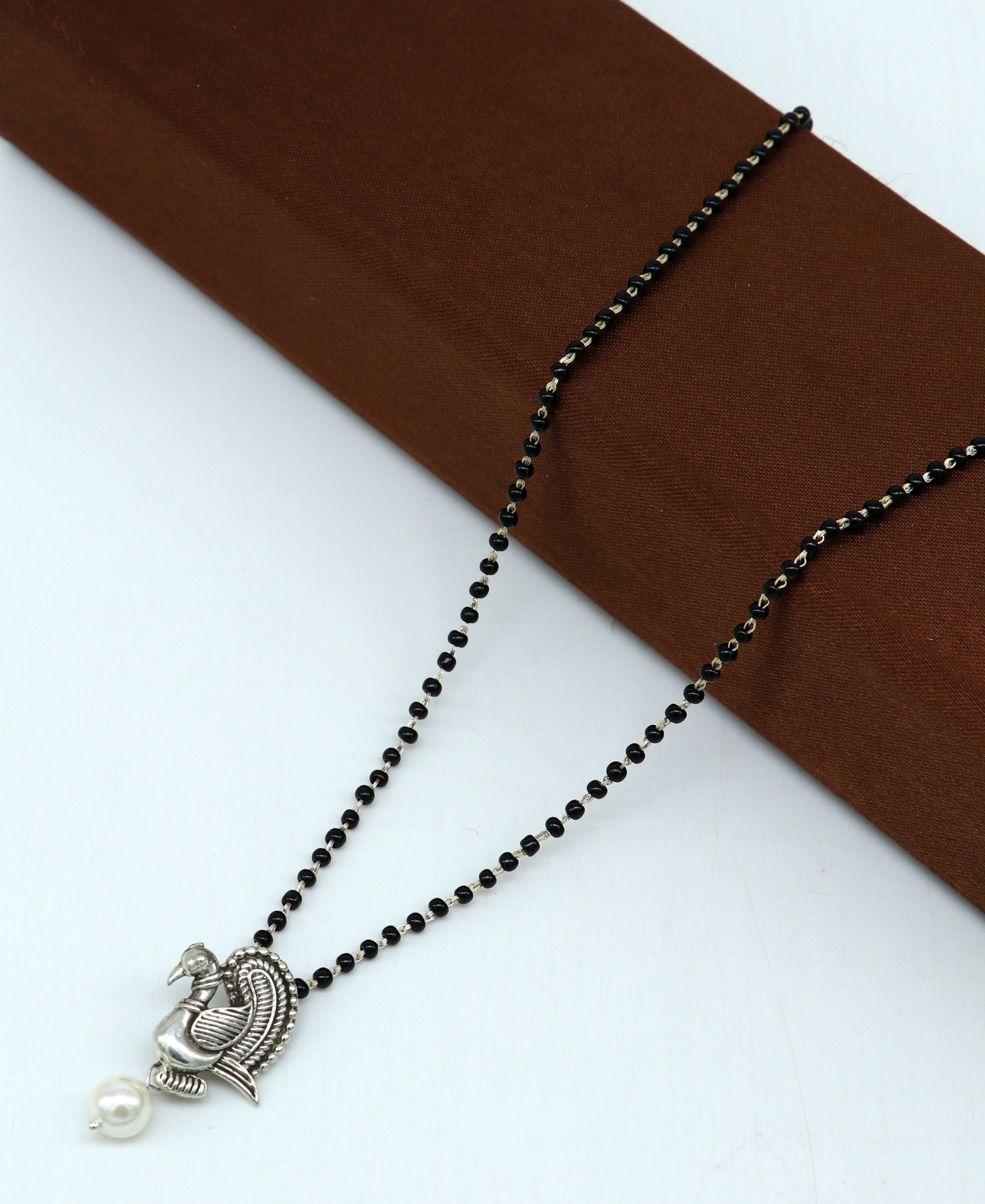 925 sterling silver black beads chain necklace gorgeous small | Etsy