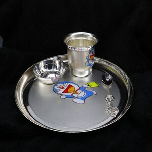 925 Fine Silver Combo Bowl, Spoon ,water/milk Tumbler and Plate/tray ...