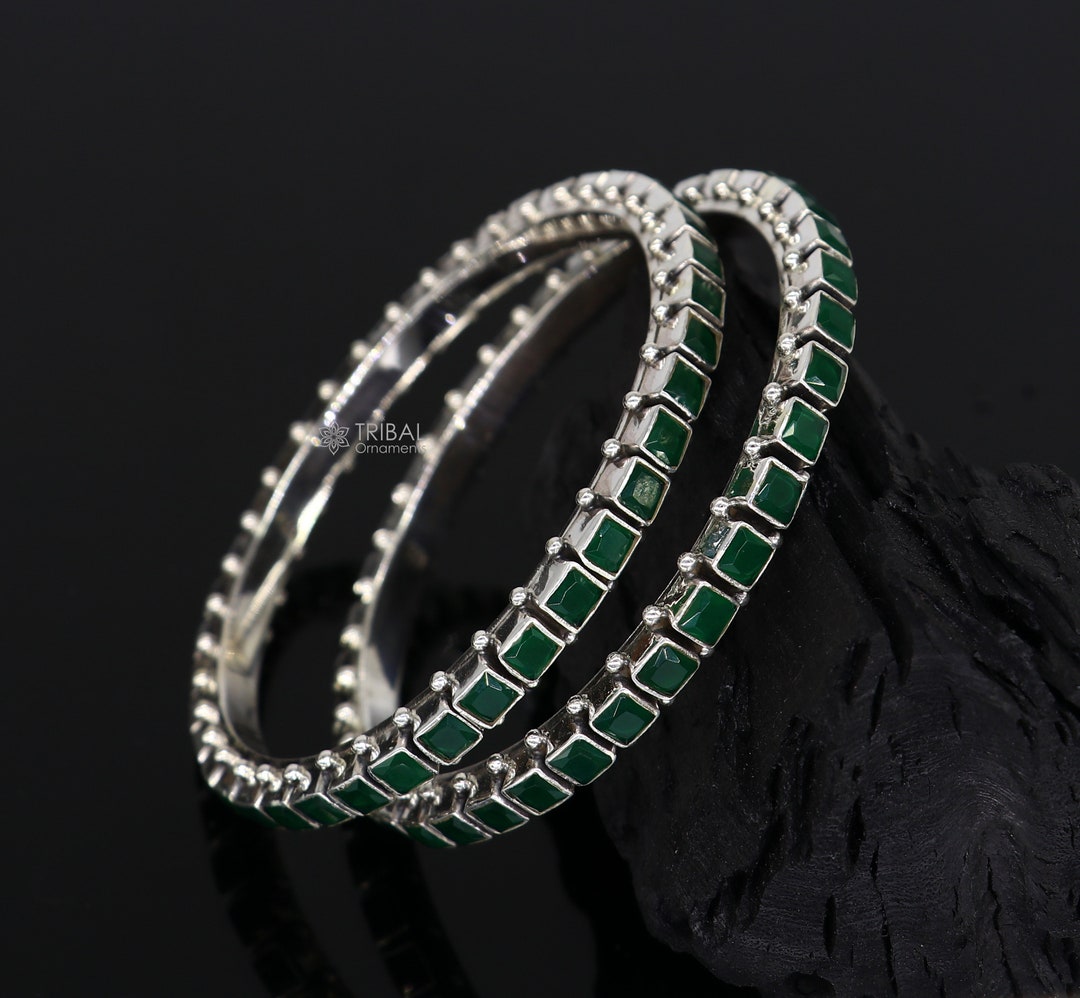 925 Sterling Silver Green Square Shape Stone Wedding - Etsy