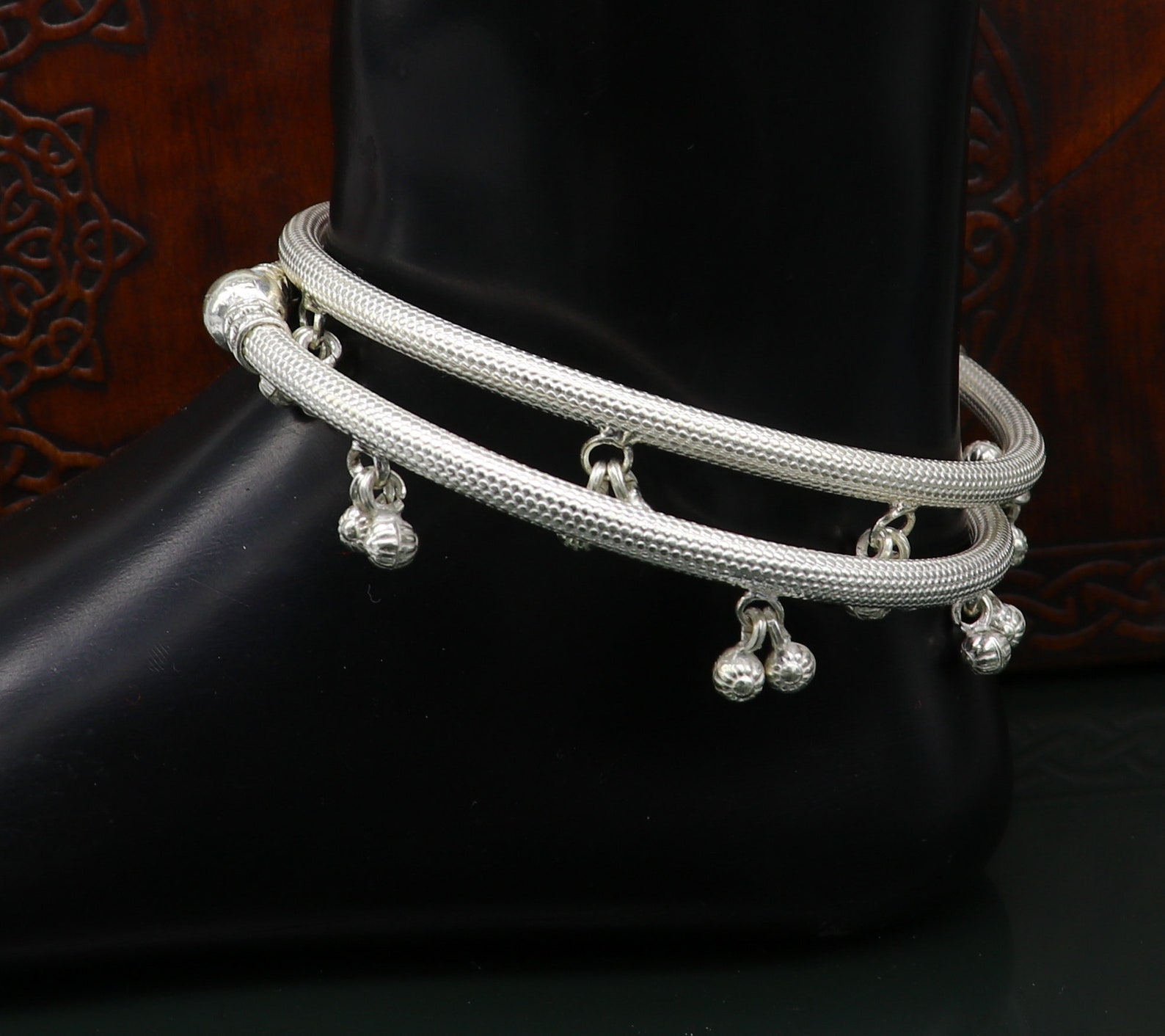 Sterling Silver Handmade Gorgeous Foot Bangle Bracelet Kada, Excellent ...