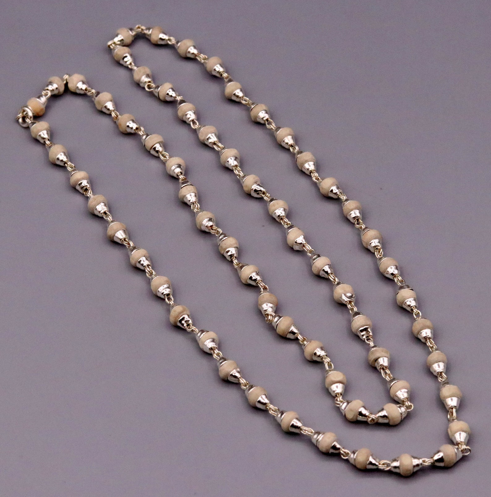 Silver Handcrafted Basil Rosary Plant Beads Necklace Chain Tulsi Mala ...