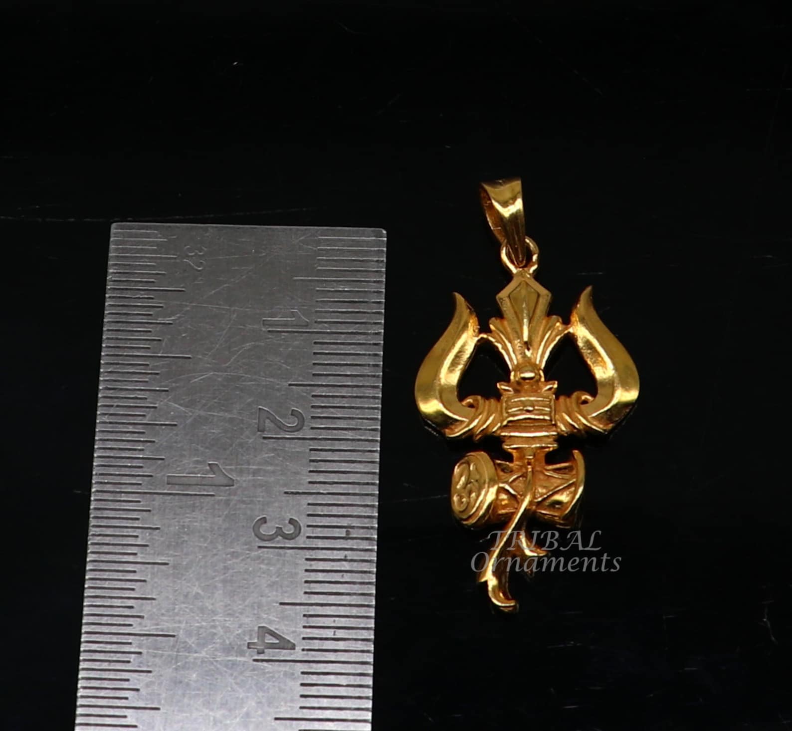 925 Sterling Silver Gold Polished Idol Lord Shiva Trident Pendant ...
