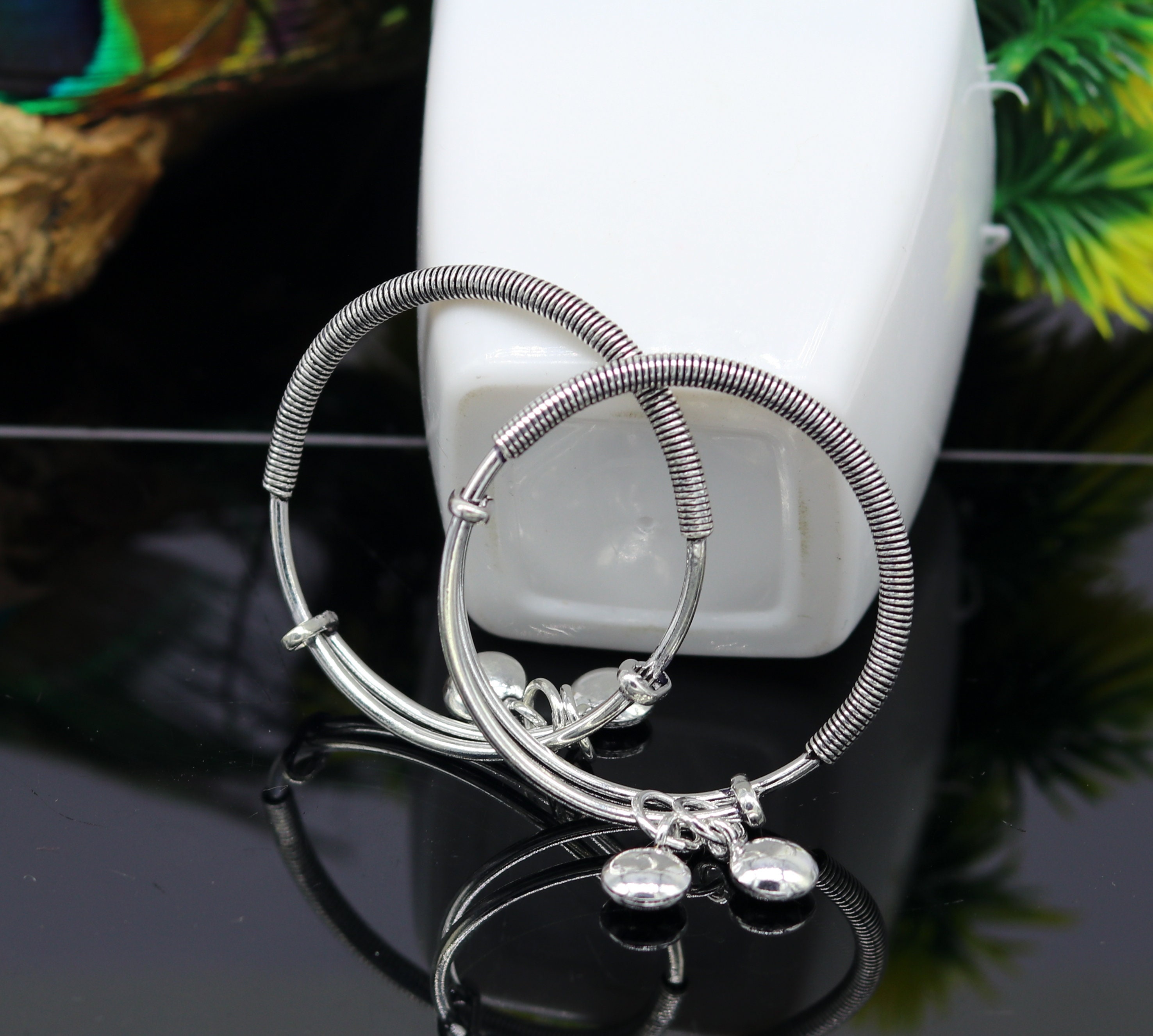 925 Sterling Silver Handmade Unique Tribal Style Baby Bangles Bracelet ...