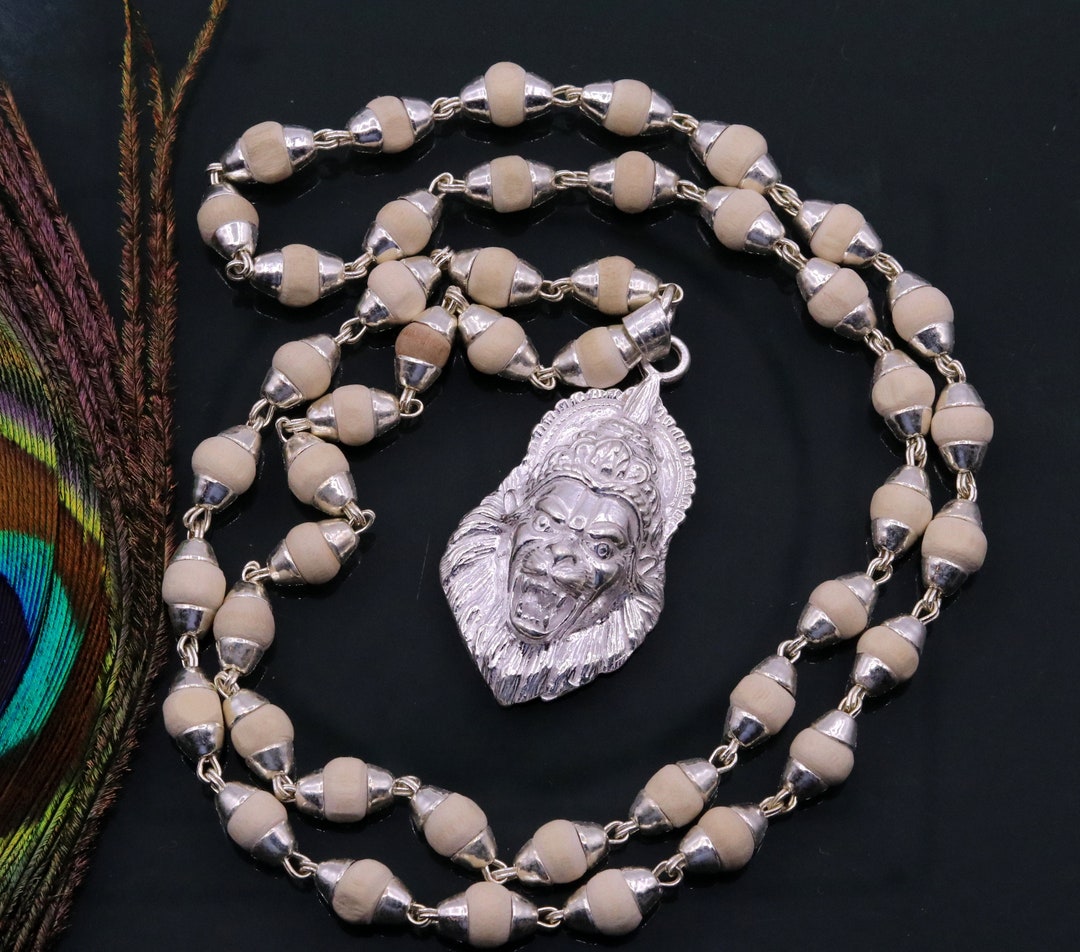 Sterling Silver Lord Vishnu Avatar Narsimha Pendant With Basil Rosary ...