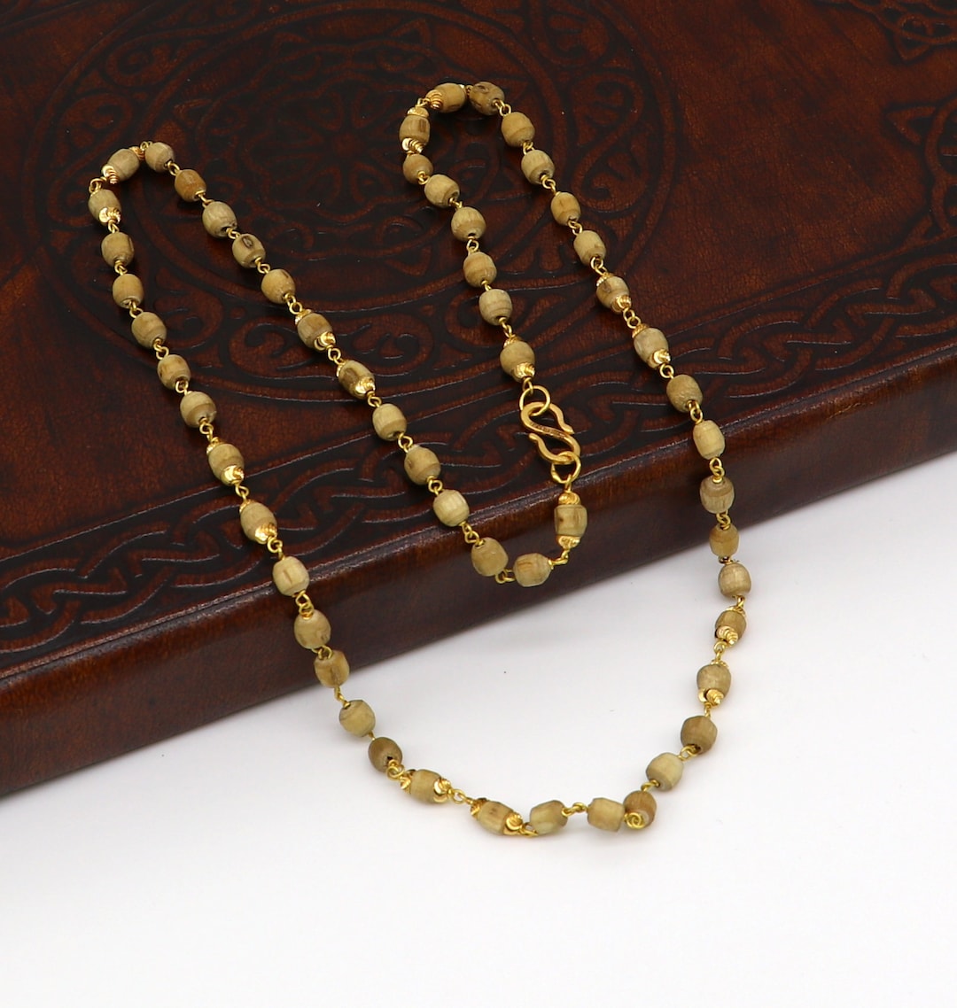 22kt Yellow Gold Handmade Customized Flexible Basil Rosary Beaded Chain ...